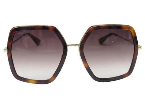 Gucci Hexagonal Gg Tacto Sunglasses0106s Resin Metal Sunglasses Brown