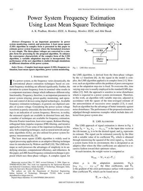 Pdf Power System Frequency Estimation Using Least Mean Square