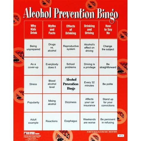 Alcohol Prevention Bingo Game Creativetherapystore