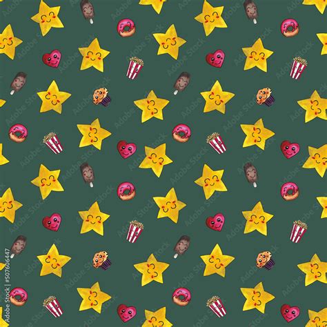 Cartoon Illustration With Kawaii Pattern For Paper Design Abstract