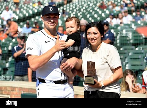 Detroit Tigers Tarik Skubal Left Stands With His Son Kasen And