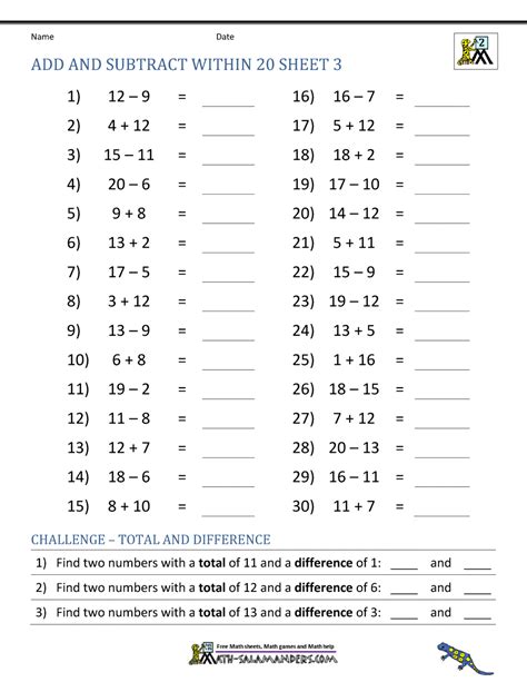 Mixed Addition And Subtraction Within 20 Worksheets Free Worksheets