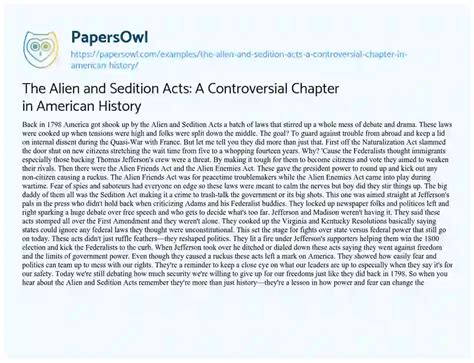 The Alien And Sedition Acts A Controversial Chapter In American
