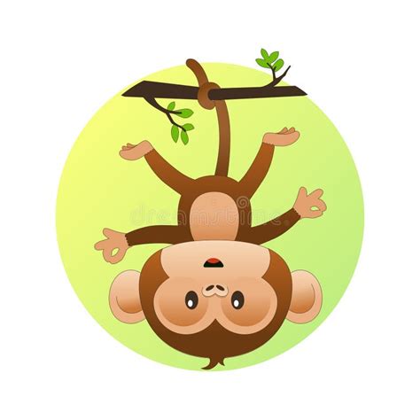 Illustration Of A Cute Monkey Hanging By Its Upper Legs Stock Vector