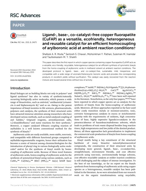 Pdf Cheminform Abstract Ligand‐ Base‐ Co‐catalyst‐free Copper Fluorapatite Cufap As A