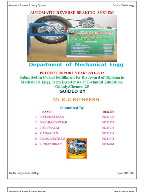 Automatic Reverse Braking System Pdf Brake Piston