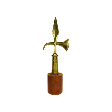Vintage Early 20th Century Solid Brass Halberd Finial Battle Axe Flag