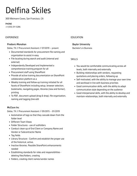 Procurement Assistant Resume Samples Velvet Jobs