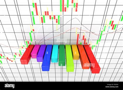 Colorful 3d Block Chart Graph High Resolution Render With Candlesticks Chart Background Stock
