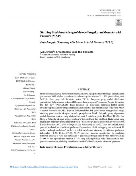 Pdf Preeclampsia Screening With Mean Arterial Pressure Map