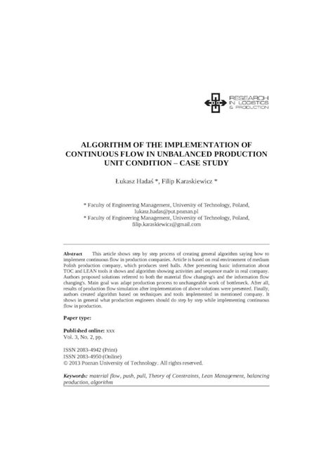 Doc Algorithm Of The Implementation Of Continuous Flow In Unbalanced
