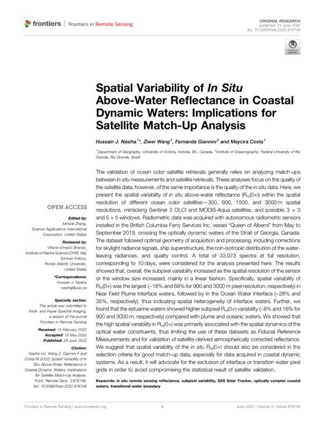 Pdf Spatial Variability Of In Situ Above Water Reflectance In Coastal