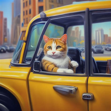 «Кошка едет на такси» — картинка создана в Шедевруме