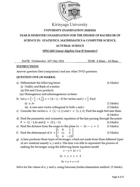 Spm 2201 Linear Algebra Year Ii Semester I Pdf Linear Algebra