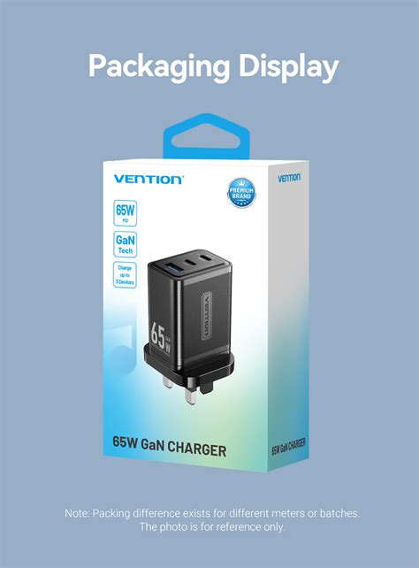 Vention 65w Gan Charger Uk Plug 3 Ports Turbo Charging Power Adapter