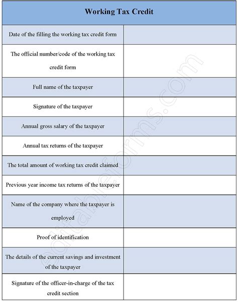 Working Tax Credit Fillable Pdf Form Editable Pdf Forms