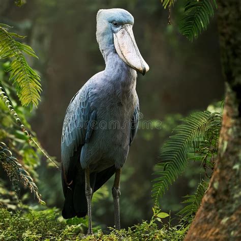 A Vertical Image Of A Shoebill Standing Tall In Its Vibrant Natural