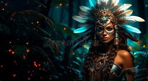 A Beautiful Girl Warrior From An Indian Tribe Wearing A Feather