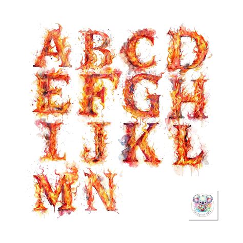 Blazing Abcs Watercolor Fire Letters Alphabet Clipart 26 Fiery Pngs 300 Dpi Etsy