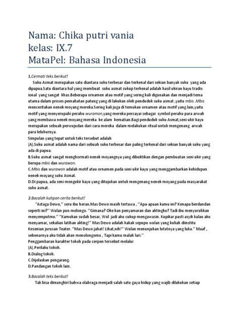 Tugas Bahasa Indonesia Chika Putri Vania Kelas 97 Pdf