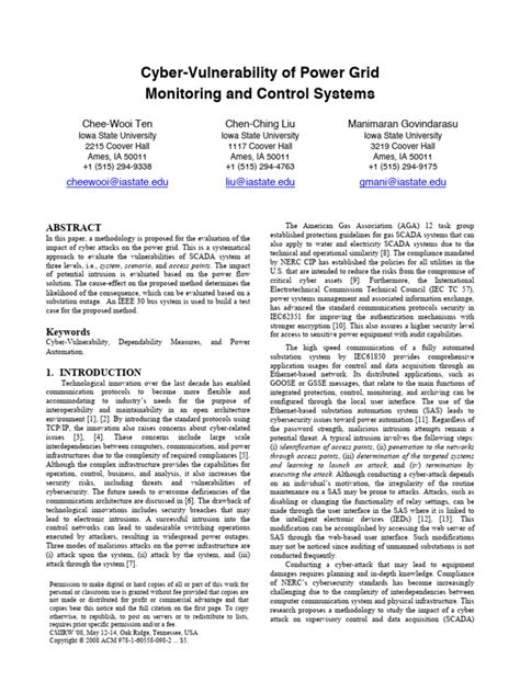 Cyber Vulnerability Of Power Grid Pdf Computer Security Security