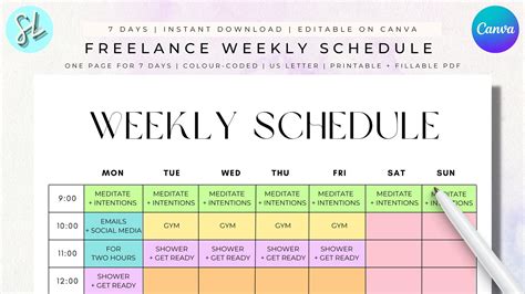 Color Coded Weekly Schedule Template