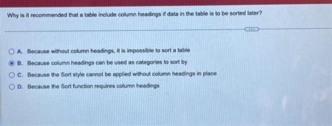 Solved Why Is It Recommended That A Table Include Column