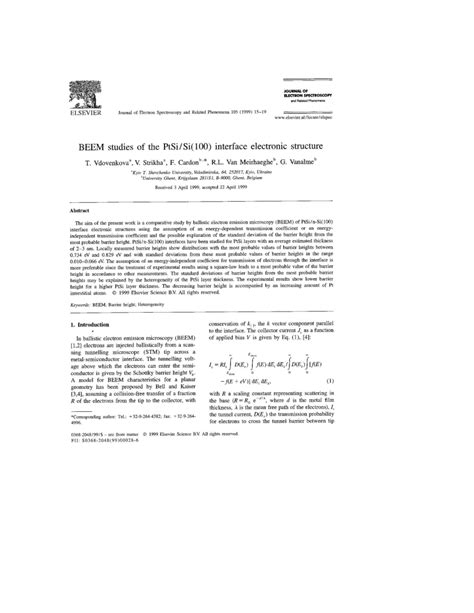 Pdf Beem Studies Of The Ptsisi100 Interface Electronic Structure