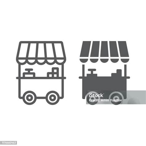 음식 포장 마차 라인과 문양 아이콘 키오스크와 스탠드 길거리 음식 표지판 벡터 그래픽 흰색 배경에 선형 패턴 10에 대한 스톡 벡터 아트 및 기타 이미지 Istock