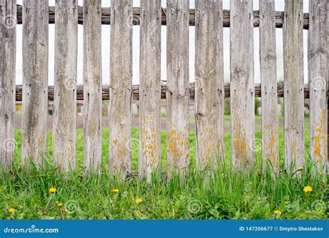 Scenic Wooden Fence With Grass Vintage Texture Background Stock Image