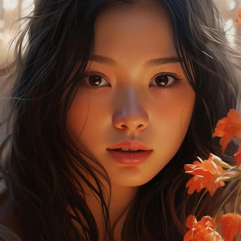 Close Up On Beautiful Asian Girl Portrait Premium Ai Generated Image
