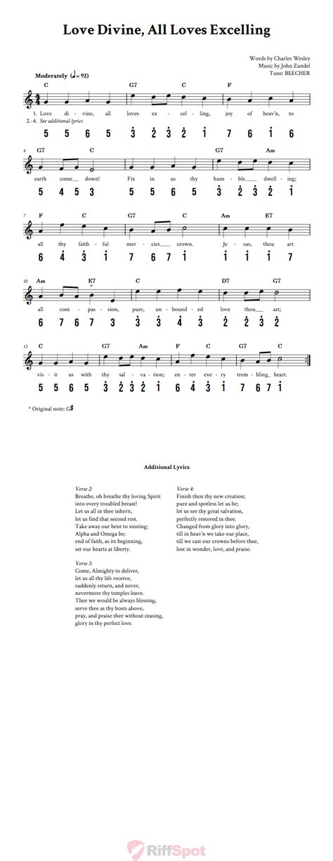 Love Divine All Loves Excelling Easy Kalimba Sheet Music And Tab