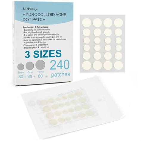 Lotfancy Acne Treatment Pads 240 Ct Spot Dots Thin Hydrocolloid Pimple Patches 12mm 10mm