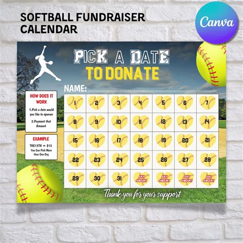 Softball Calendar Fundraiser Softball Fundraiser Template Pick A Date