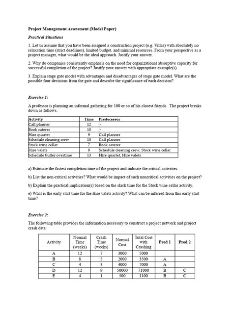 Project Management Assessment Download Free Pdf Business