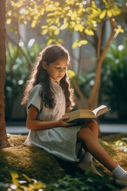 Premium Ai Image Generative Ai Young Girl Reading A Book