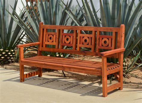 Outdoor Wooden Bench With Design For Garden Seating