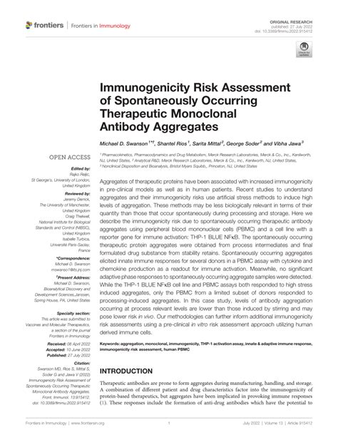 Pdf Immunogenicity Risk Assessment Of Spontaneously Occurring