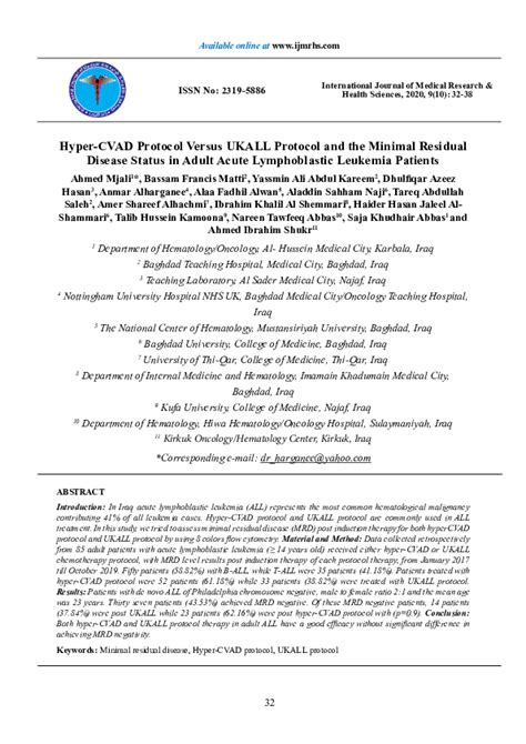 Pdf Hyper Cvad Protocol Versus Ukall Protocol And The Minimal Residual Disease Status In Adult