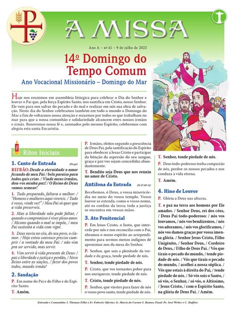 A Missa Ano A Nº 41 14º Domingo Do Tempo Comum 09 07 23 Pdf