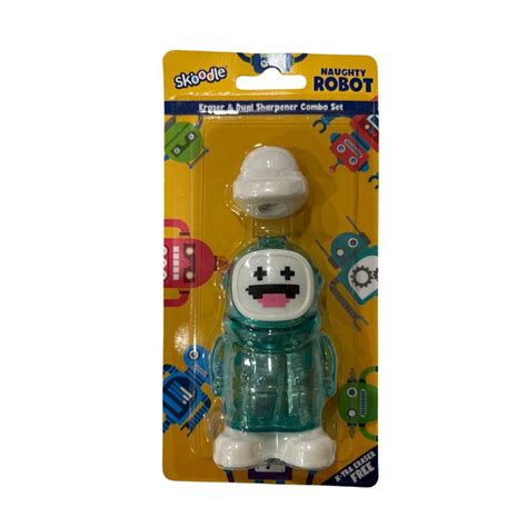 Skoodle Robot Eraser And Dual Sharpener Combo Set Green Krazy