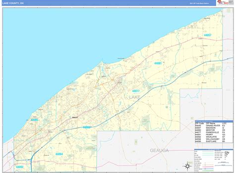 Lake County Oh Zip Code Wall Map Basic Style By Marketmaps Mapsales