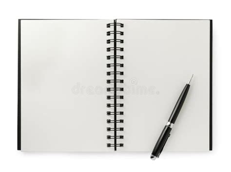 Open Blank Notebook With Pen Isolated On White Top View Stock Image Image Of Cover Organizer
