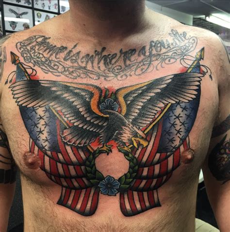 Eagle American Flag Chest Tattoo