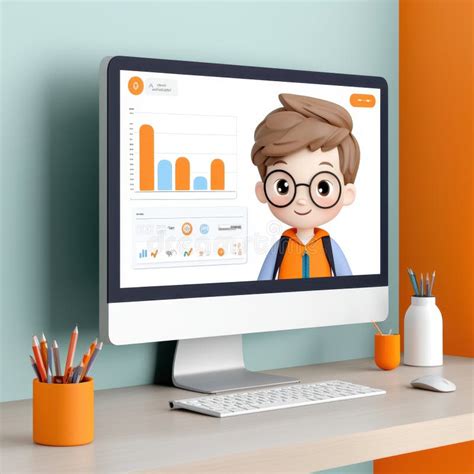 Engaging Visual Of Computer Setup Featuring Cartoon Boy Educational