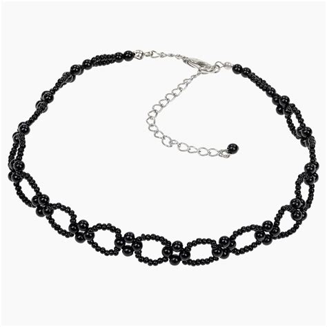 Choker Czarny Naszyjnik Kolia Czarne Koraliki Jablonex Retro Bibelot