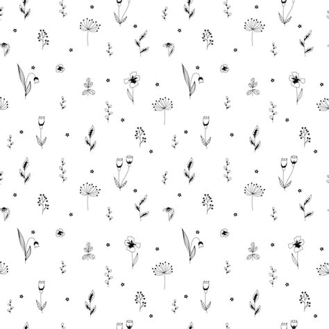 Premium Vector Seamless Vector Background With Handdrawn Wild Grasses Flowers And Leaves On