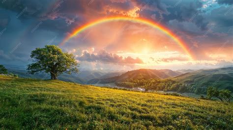 Free Photo View Of Beautiful Rainbow Over Nature Landscape