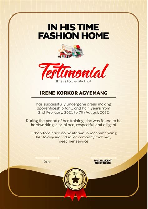 Testimonial Design Certificate