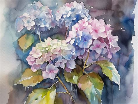 Hydrangea Watercolor Art Print Hydrangeas Flower Painting Botanical